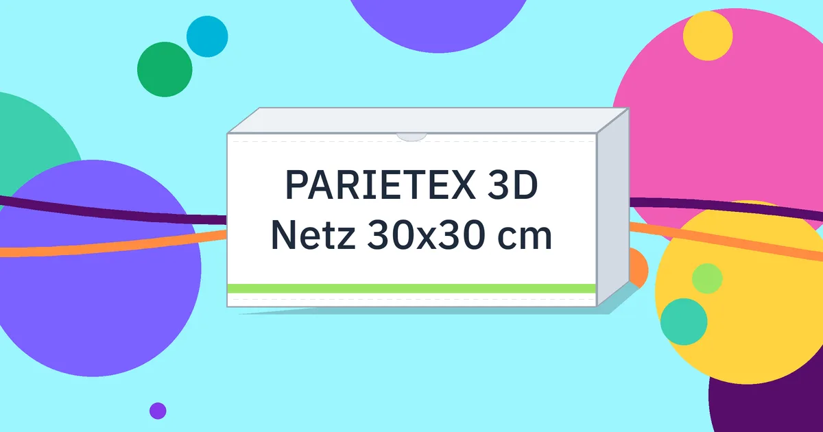Symbolbild: Packung mit der Aufschrift PARIETEX 3D Netz 30x30 cm (PZN 00194783) – Verfügbarkeit und Bezug in Apotheken in Frankfurt am Main