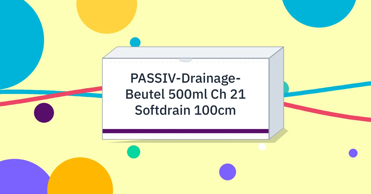 Symbolbild: Packung mit der Aufschrift PASSIV-Drainage-Beutel 500ml Ch 21 Softdrain 100cm (PZN 16598821) – Verfügbarkeit und Bezug in Apotheken in Frankfurt am Main