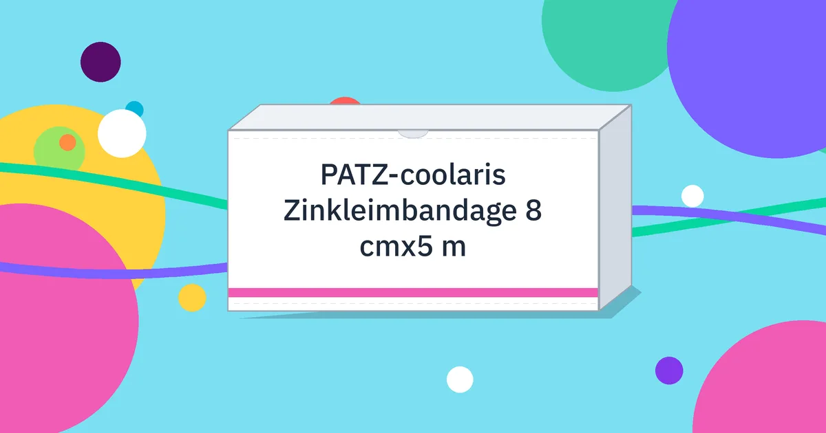 Symbolbild: Packung mit der Aufschrift PATZ-coolaris Zinkleimbandage 8 cmx5 m (PZN 19800140) – Verfügbarkeit und Bezug in Apotheken in Frankfurt am Main