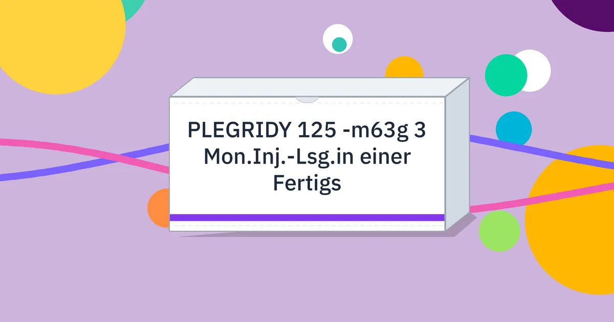 Symbolbild: Packung mit der Aufschrift PLEGRIDY 125 -m63g 3 Mon.Inj.-Lsg.in einer Fertigs (PZN 12475547) – Verfügbarkeit und Bezug in Apotheken in Frankfurt am Main