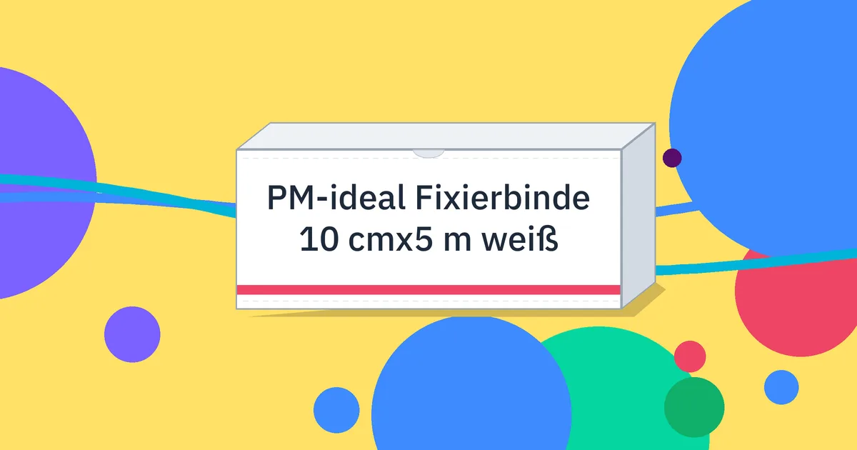 Symbolbild: Packung mit der Aufschrift PM-ideal Fixierbinde 10 cmx5 m weiß (PZN 18844402) – Verfügbarkeit und Bezug in Apotheken in Frankfurt am Main