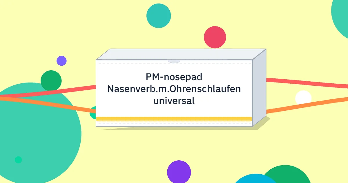Symbolbild: Packung mit der Aufschrift PM-nosepad Nasenverb.m.Ohrenschlaufen universal (PZN 18844253) – Verfügbarkeit und Bezug in Apotheken in Frankfurt am Main