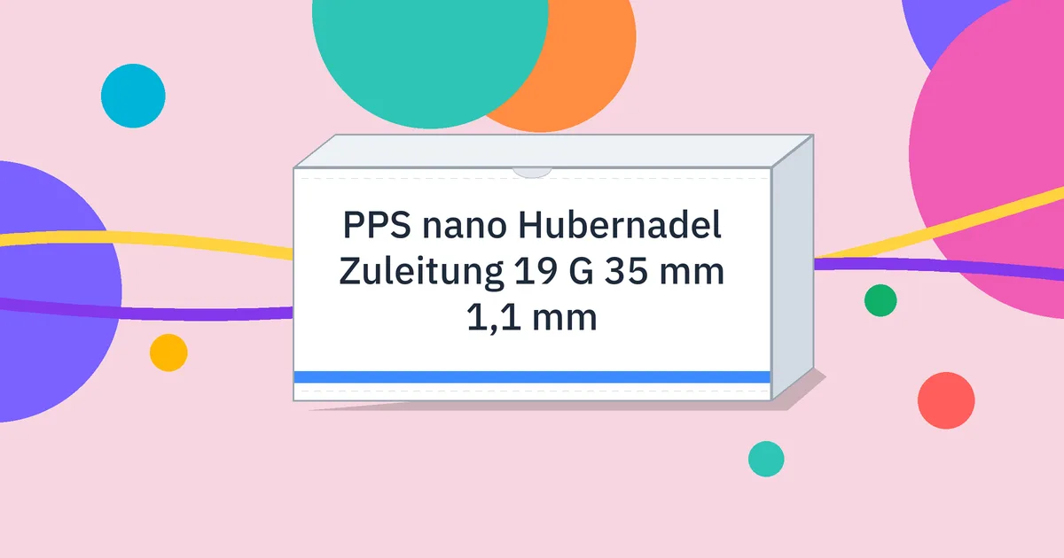 Symbolbild: Packung mit der Aufschrift PPS nano Hubernadel Zuleitung 19 G 35 mm 1,1 mm (PZN 18195263) – Verfügbarkeit und Bezug in Apotheken in Frankfurt am Main