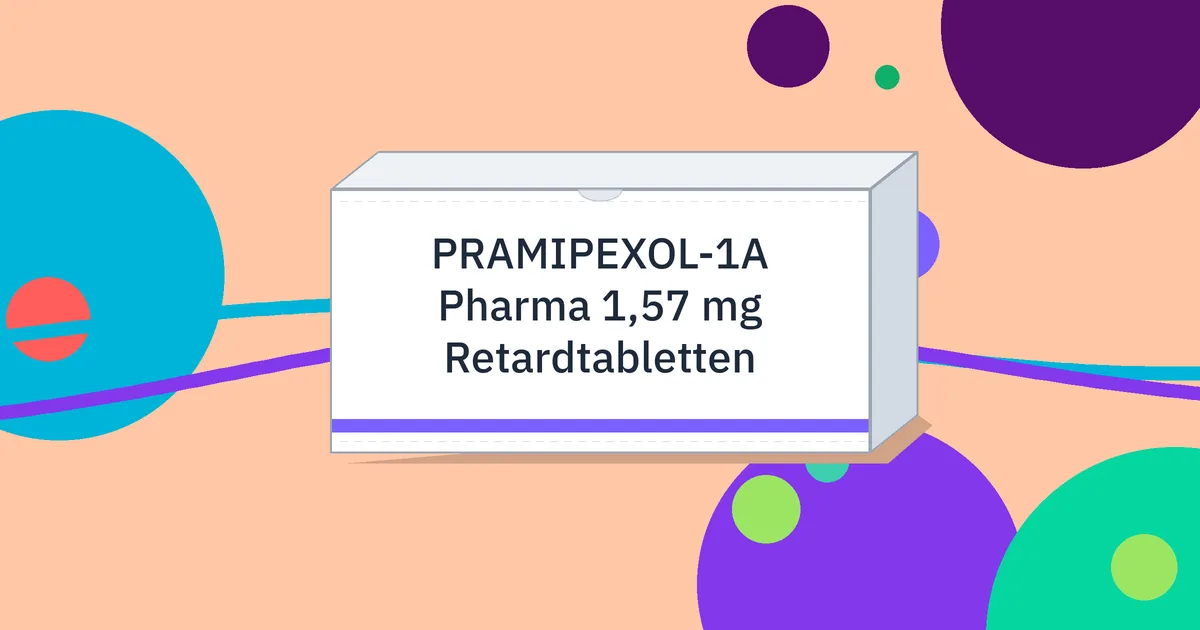 Symbolbild: Packung mit der Aufschrift PRAMIPEXOL-1A Pharma 1,57 mg Retardtabletten (PZN 07604310) – Verfügbarkeit und Bezug in Apotheken in Frankfurt am Main