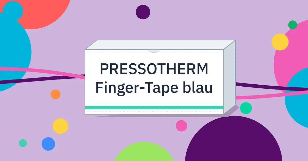 Symbolbild: Packung mit der Aufschrift PRESSOTHERM Finger-Tape blau (PZN 09916953) – Verfügbarkeit und Bezug in Apotheken in Frankfurt am Main