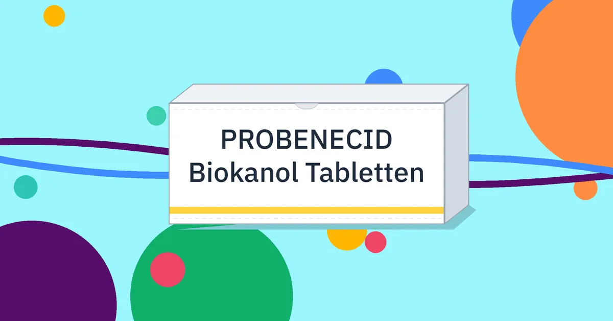 Symbolbild: Packung mit der Aufschrift PROBENECID Biokanol Tabletten (PZN 10853117) – Verfügbarkeit und Bezug in Apotheken in Frankfurt am Main