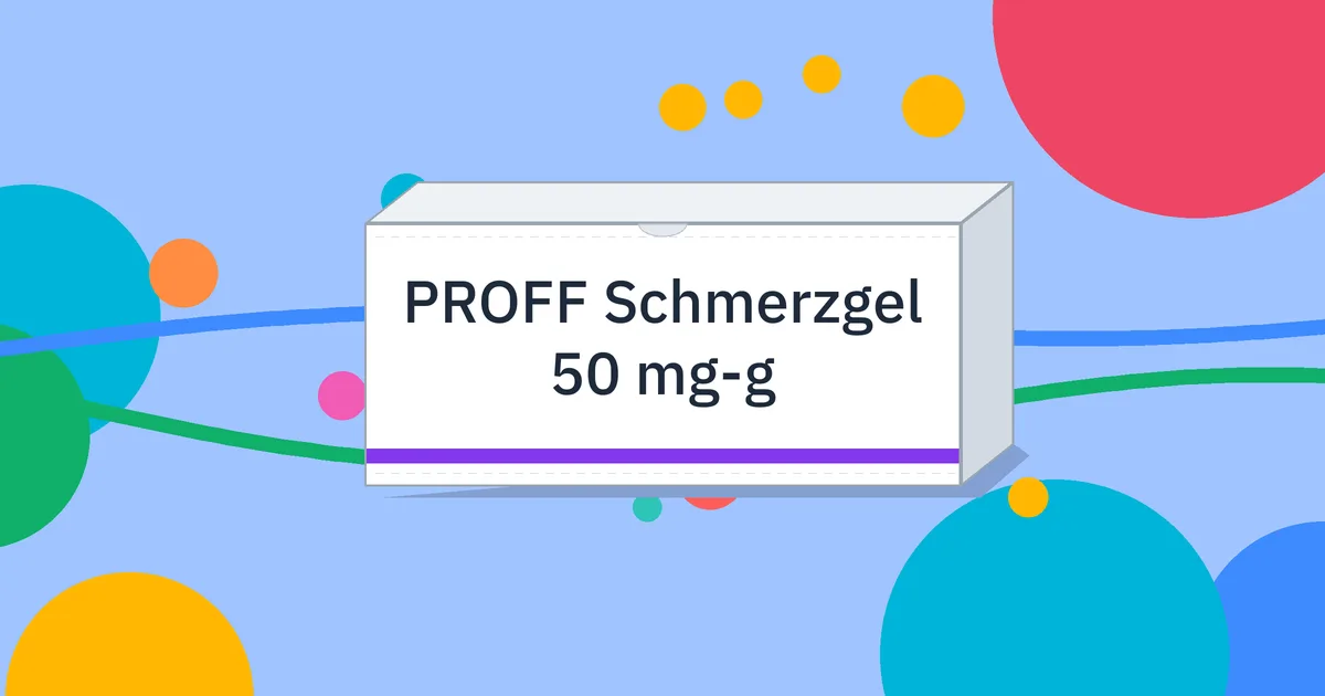 Symbolbild: Packung mit der Aufschrift PROFF Schmerzgel 50 mg-g (PZN 11599000) – Verfügbarkeit und Bezug in Apotheken in Frankfurt am Main