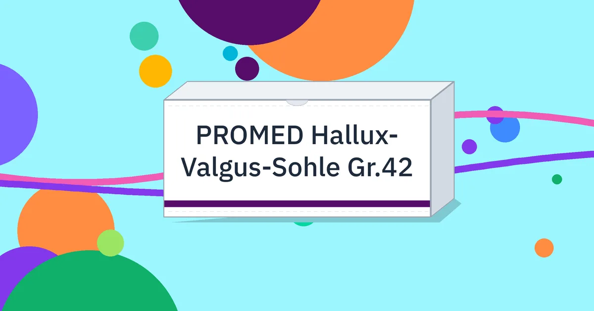 Symbolbild: Packung mit der Aufschrift PROMED Hallux-Valgus-Sohle Gr.42 (PZN 07297003) – Verfügbarkeit und Bezug in Apotheken in Frankfurt am Main