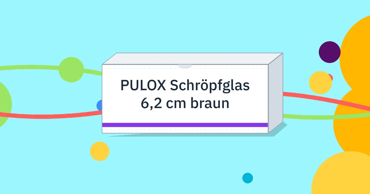Symbolbild: Packung mit der Aufschrift PULOX Schröpfglas 6,2 cm braun (PZN 11675830) – Verfügbarkeit und Bezug in Apotheken in Frankfurt am Main