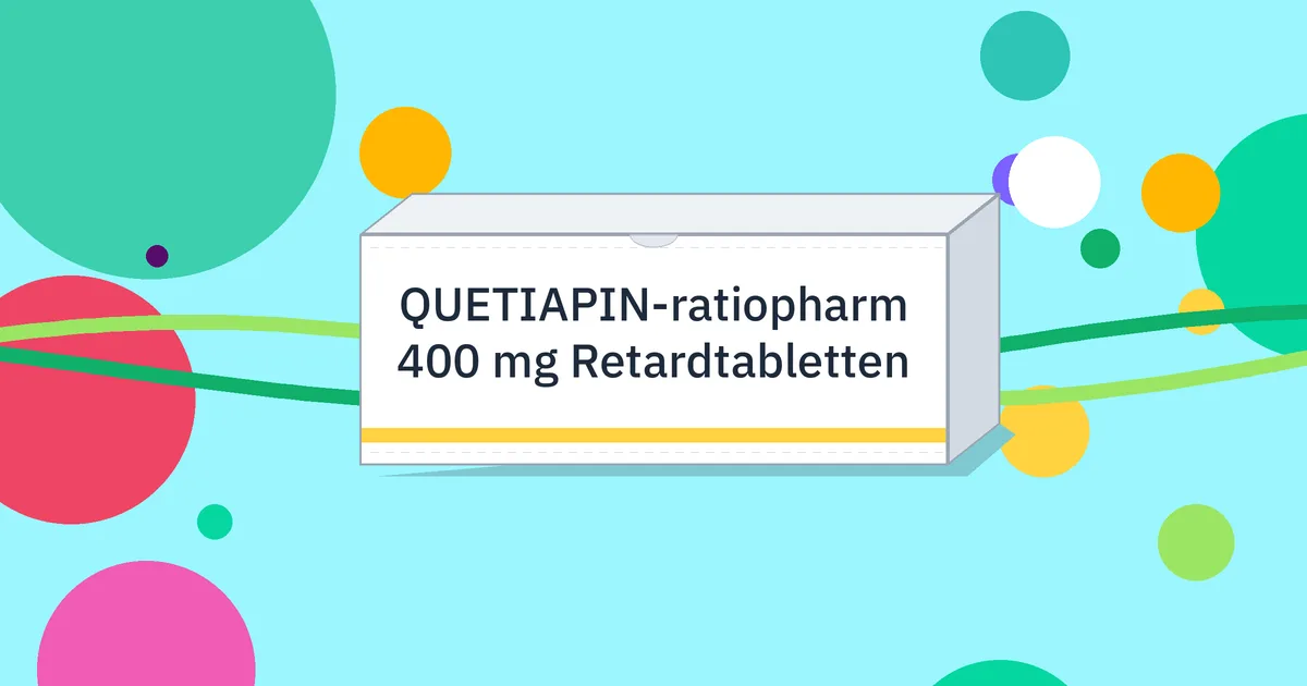 Symbolbild: Packung mit der Aufschrift QUETIAPIN-ratiopharm 400 mg Retardtabletten (PZN 09267058) – Verfügbarkeit und Bezug in Apotheken in Frankfurt am Main