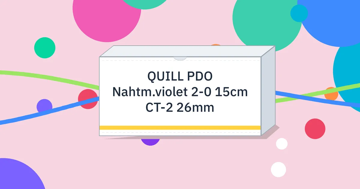 Symbolbild: Packung mit der Aufschrift QUILL PDO Nahtm.violet 2-0 15cm CT-2 26mm (PZN 17990751) – Verfügbarkeit und Bezug in Apotheken in Frankfurt am Main
