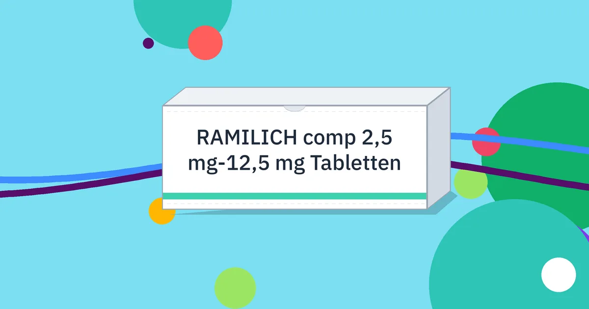 Symbolbild: Packung mit der Aufschrift RAMILICH comp 2,5 mg-12,5 mg Tabletten (PZN 01983950) – Verfügbarkeit und Bezug in Apotheken in Frankfurt am Main