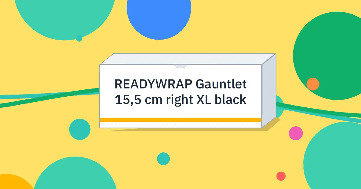 Symbolbild: Packung mit der Aufschrift READYWRAP Gauntlet 15,5 cm right XL black (PZN 16567163) – Verfügbarkeit und Bezug in Apotheken in Frankfurt am Main