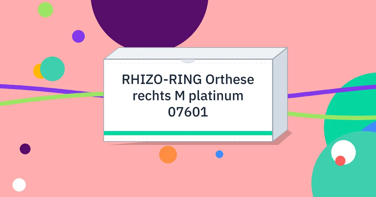 Symbolbild: Packung mit der Aufschrift RHIZO-RING Orthese rechts M platinum 07601 (PZN 08929043) – Verfügbarkeit und Bezug in Apotheken in Frankfurt am Main