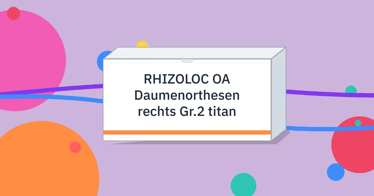 Symbolbild: Packung mit der Aufschrift RHIZOLOC OA Daumenorthesen rechts Gr.2 titan (PZN 18797938) – Verfügbarkeit und Bezug in Apotheken in Frankfurt am Main