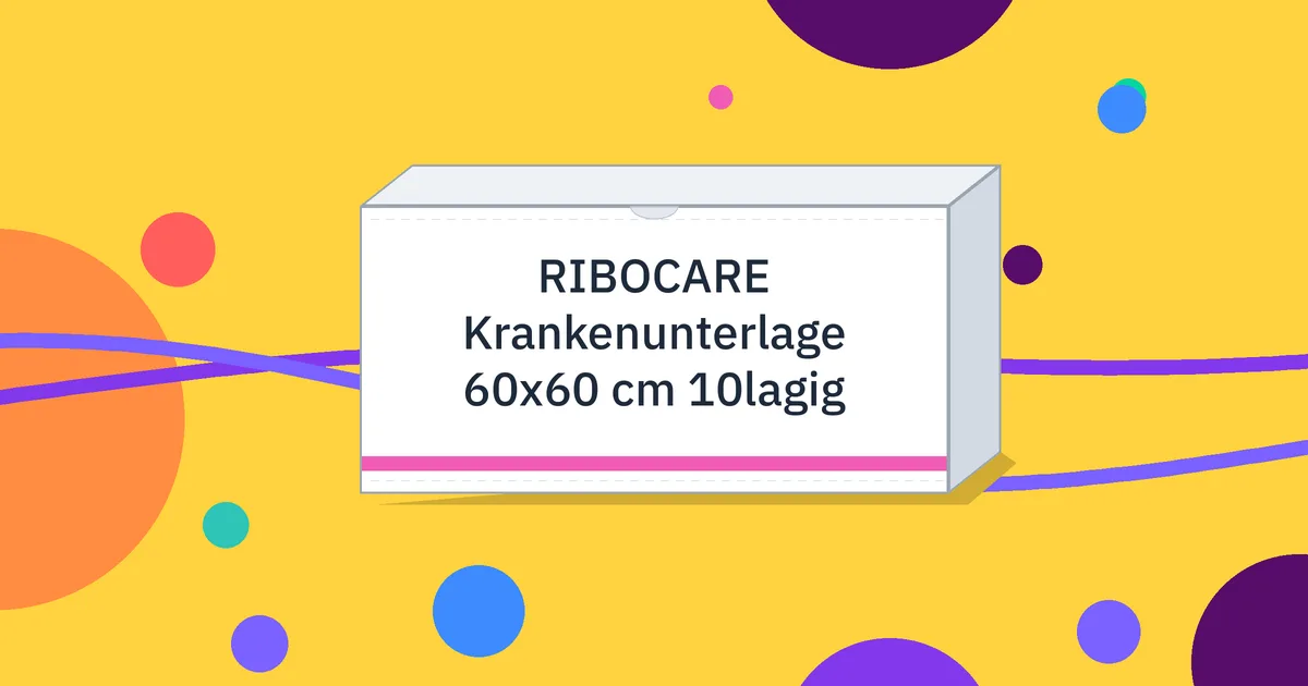 Symbolbild: Packung mit der Aufschrift RIBOCARE Krankenunterlage 60x60 cm 10lagig (PZN 13587716) – Verfügbarkeit und Bezug in Apotheken in Frankfurt am Main