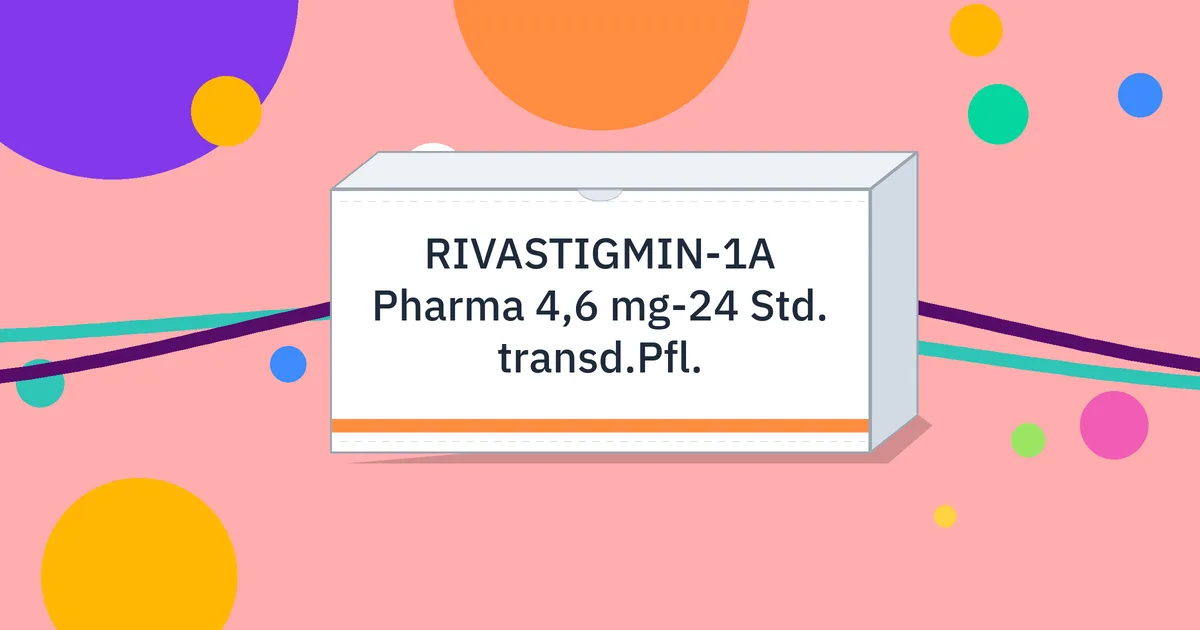 Symbolbild: Packung mit der Aufschrift RIVASTIGMIN-1A Pharma 4,6 mg-24 Std. transd.Pfl. (PZN 12444009) – Verfügbarkeit und Bezug in Apotheken in Frankfurt am Main