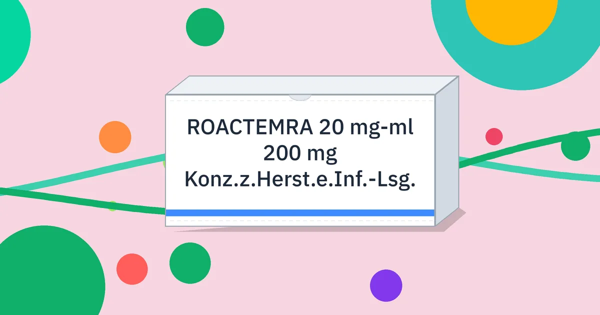 Symbolbild: Packung mit der Aufschrift ROACTEMRA 20 mg-ml 200 mg Konz.z.Herst.e.Inf.-Lsg. (PZN 09374274) – Verfügbarkeit und Bezug in Apotheken in Frankfurt am Main