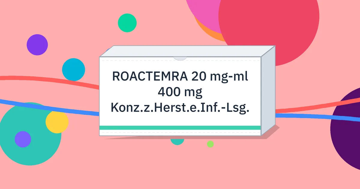 Symbolbild: Packung mit der Aufschrift ROACTEMRA 20 mg-ml 400 mg Konz.z.Herst.e.Inf.-Lsg. (PZN 11100578) – Verfügbarkeit und Bezug in Apotheken in Frankfurt am Main