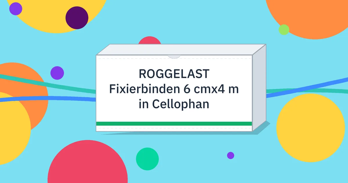 Symbolbild: Packung mit der Aufschrift ROGGELAST Fixierbinden 6 cmx4 m in Cellophan (PZN 03438406) – Verfügbarkeit und Bezug in Apotheken in Frankfurt am Main