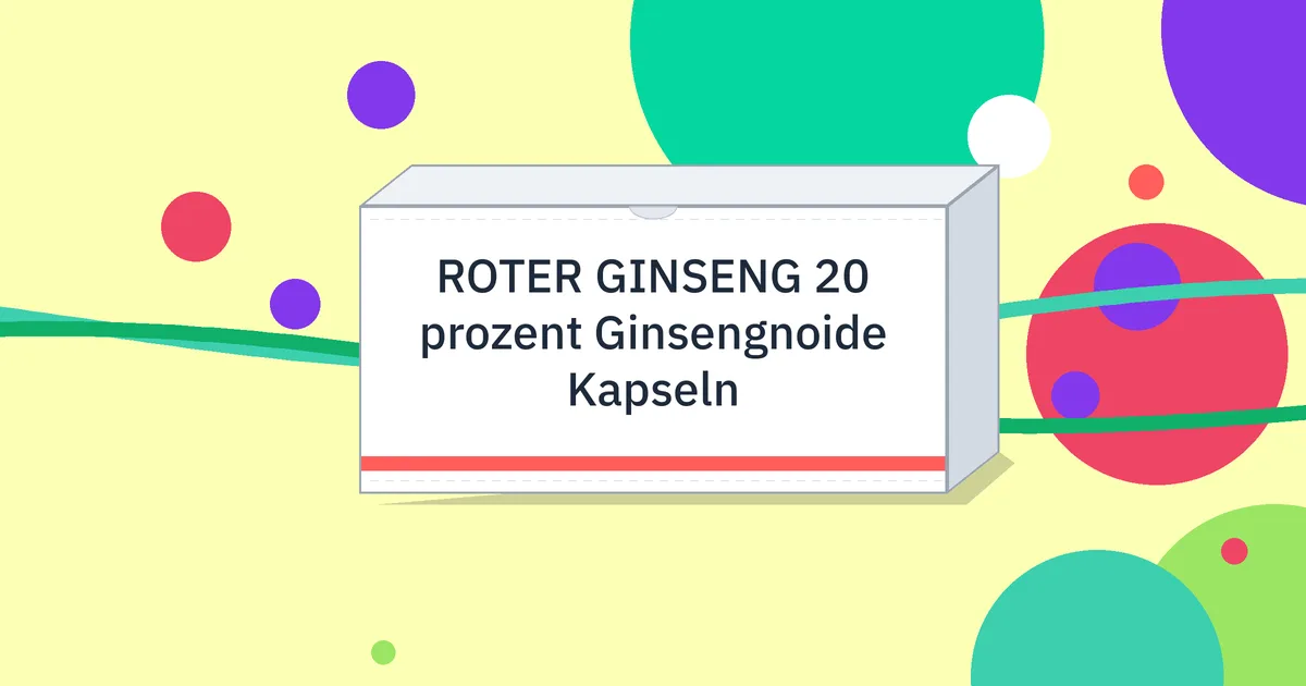 Symbolbild: Packung mit der Aufschrift ROTER GINSENG 20 prozent Ginsengnoide Kapseln (PZN 10007374) – Verfügbarkeit und Bezug in Apotheken in Frankfurt am Main