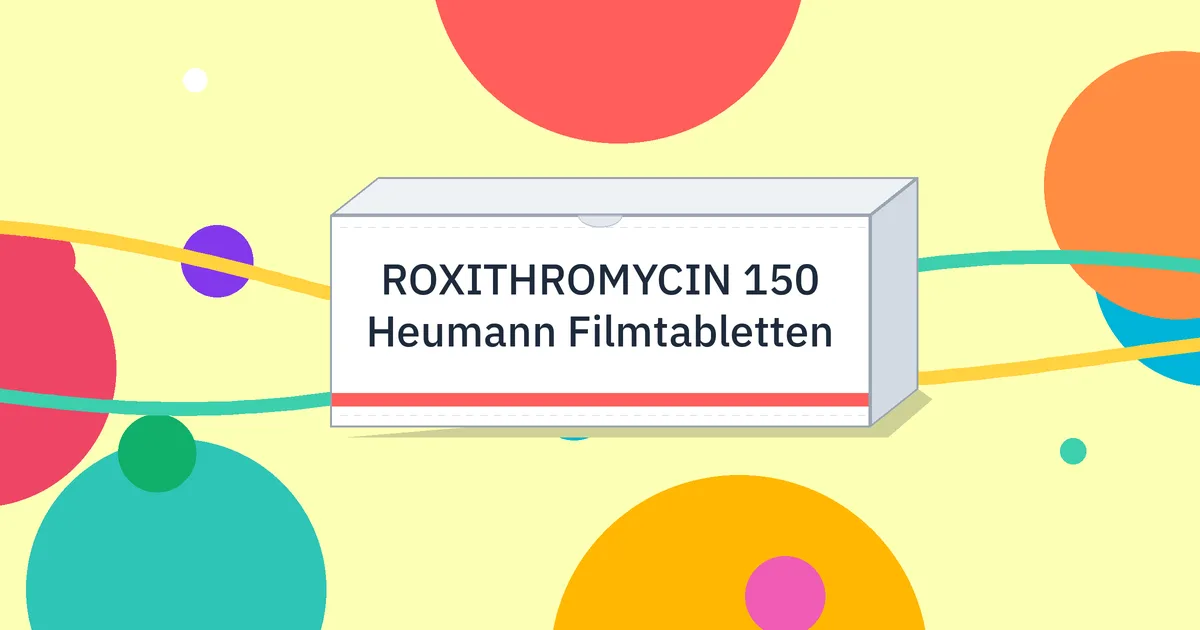 Symbolbild: Packung mit der Aufschrift ROXITHROMYCIN 150 Heumann Filmtabletten (PZN 01347881) – Verfügbarkeit und Bezug in Apotheken in Frankfurt am Main