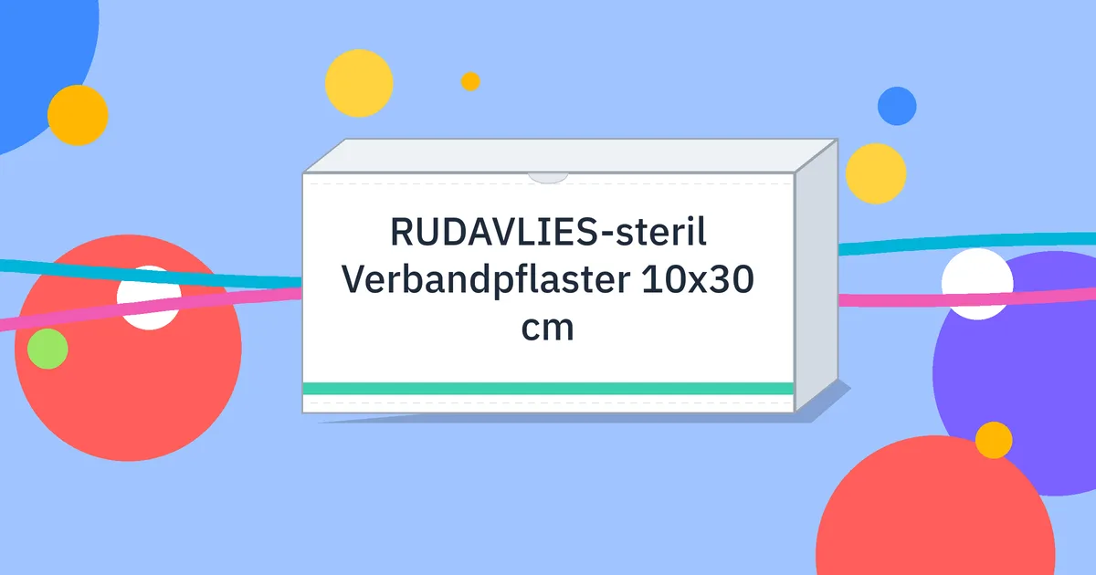 Symbolbild: Packung mit der Aufschrift RUDAVLIES-steril Verbandpflaster 10x30 cm (PZN 13707014) – Verfügbarkeit und Bezug in Apotheken in Frankfurt am Main