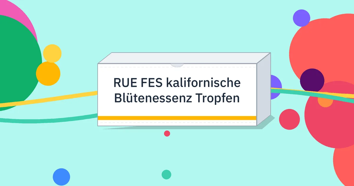 Symbolbild: Packung mit der Aufschrift RUE FES kalifornische Blütenessenz Tropfen (PZN 18810082) – Verfügbarkeit und Bezug in Apotheken in Frankfurt am Main