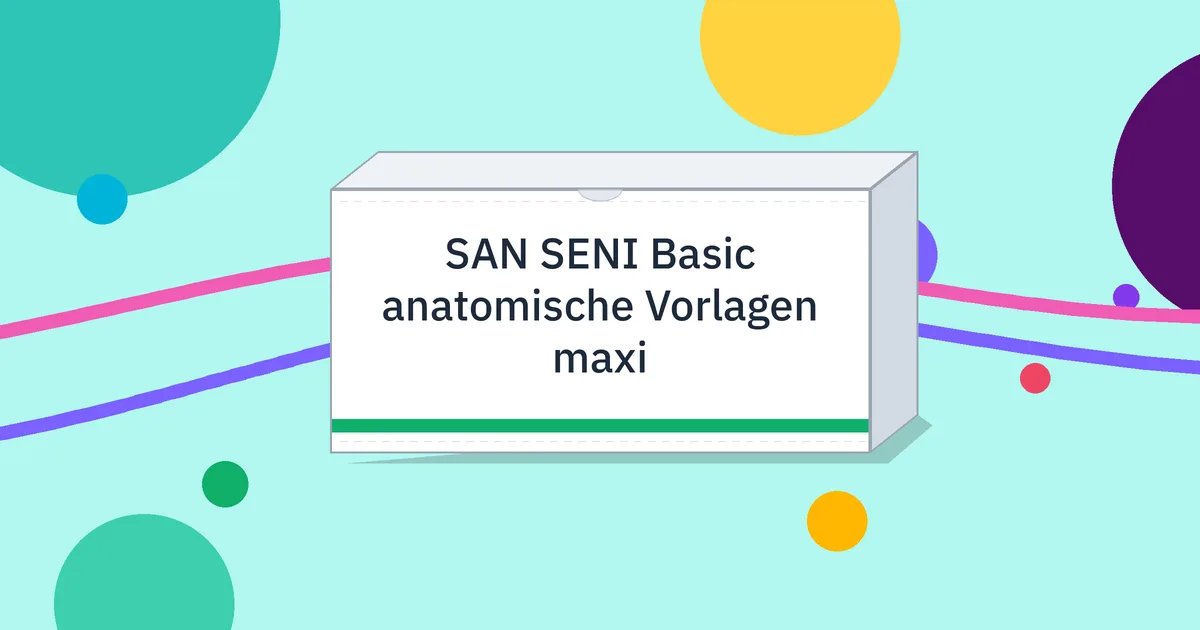 Symbolbild: Packung mit der Aufschrift SAN SENI Basic anatomische Vorlagen maxi (PZN 16327648) – Verfügbarkeit und Bezug in Apotheken in Frankfurt am Main