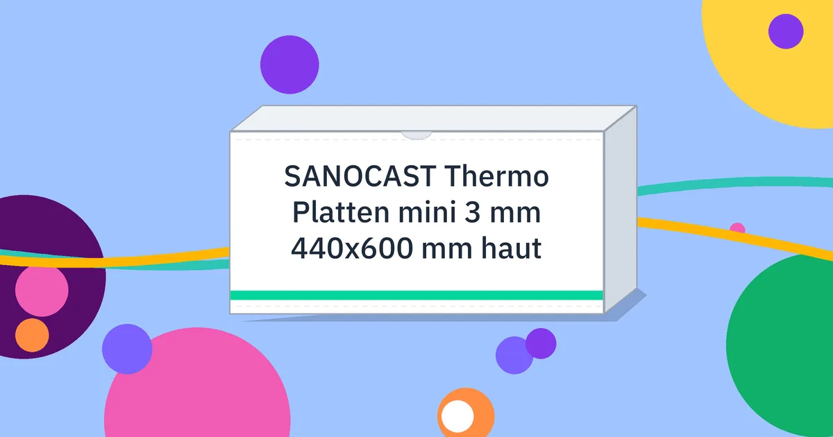 Symbolbild: Packung mit der Aufschrift SANOCAST Thermo Platten mini 3 mm 440x600 mm haut (PZN 15259577) – Verfügbarkeit und Bezug in Apotheken in Frankfurt am Main