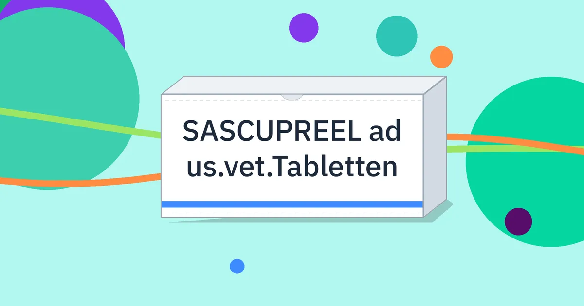 Symbolbild: Packung mit der Aufschrift SASCUPREEL ad us.vet.Tabletten (PZN 16141116) – Verfügbarkeit und Bezug in Apotheken in Frankfurt am Main