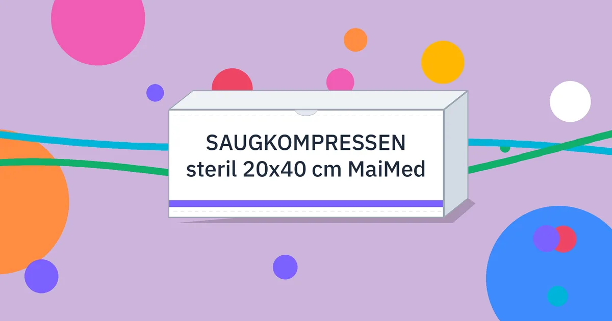 Symbolbild: Packung mit der Aufschrift SAUGKOMPRESSEN steril 20x40 cm MaiMed (PZN 20354409) – Verfügbarkeit und Bezug in Apotheken in Frankfurt am Main