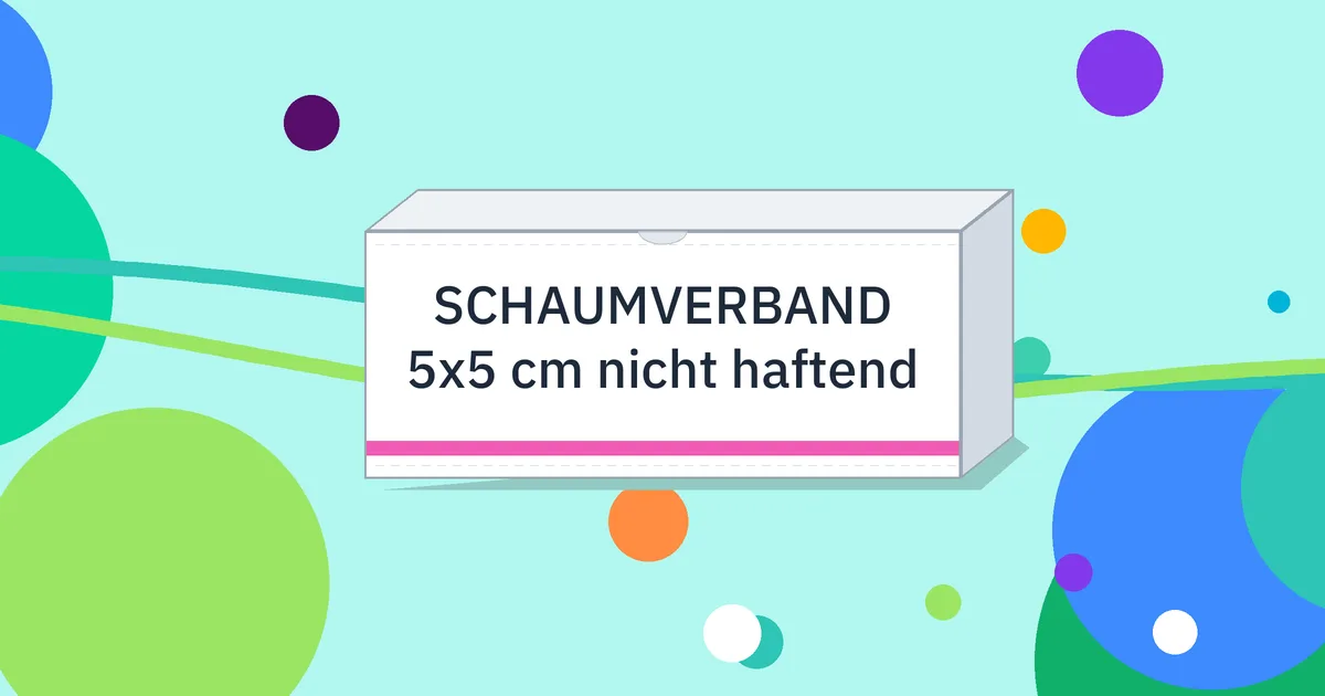 Symbolbild: Packung mit der Aufschrift SCHAUMVERBAND 5x5 cm nicht haftend (PZN 14180566) – Verfügbarkeit und Bezug in Apotheken in Frankfurt am Main