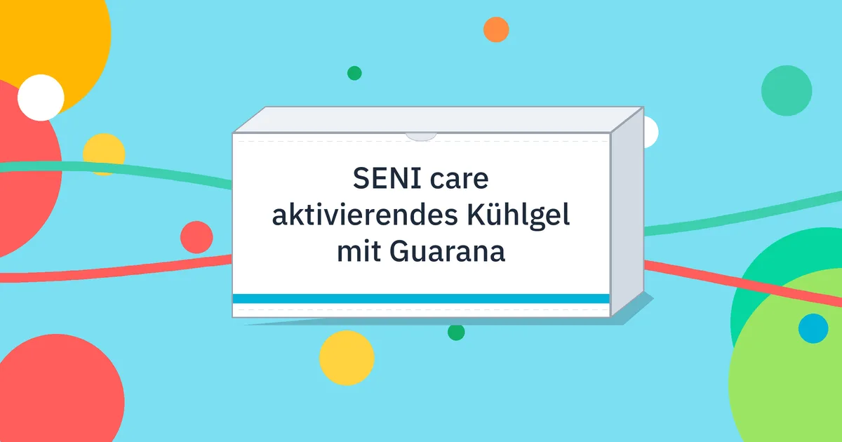 Symbolbild: Packung mit der Aufschrift SENI care aktivierendes Kühlgel mit Guarana (PZN 15743155) – Verfügbarkeit und Bezug in Apotheken in Frankfurt am Main
