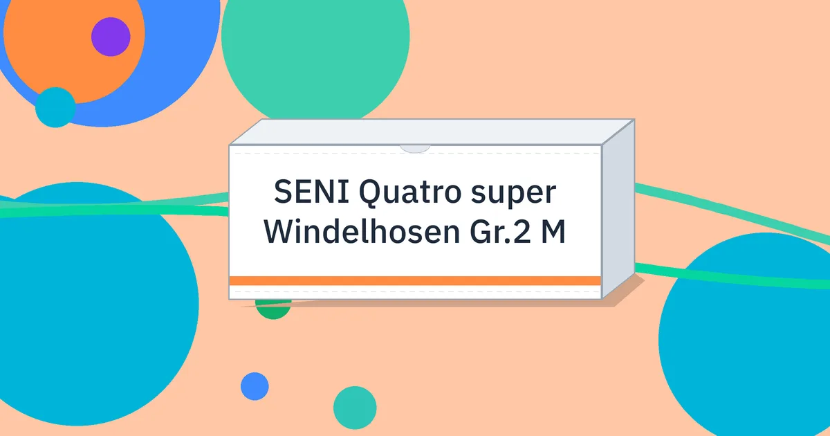 Symbolbild: Packung mit der Aufschrift SENI Quatro super Windelhosen Gr.2 M (PZN 16916706) – Verfügbarkeit und Bezug in Apotheken in Frankfurt am Main