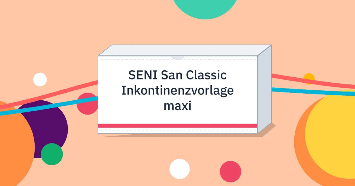 Symbolbild: Packung mit der Aufschrift SENI San Classic Inkontinenzvorlage maxi (PZN 20346746) – Verfügbarkeit und Bezug in Apotheken in Frankfurt am Main