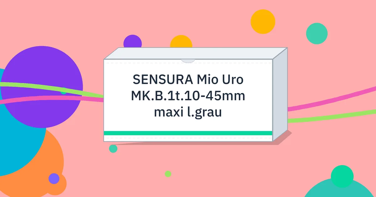 Symbolbild: Packung mit der Aufschrift SENSURA Mio Uro MK.B.1t.10-45mm maxi l.grau (PZN 10201892) – Verfügbarkeit und Bezug in Apotheken in Frankfurt am Main