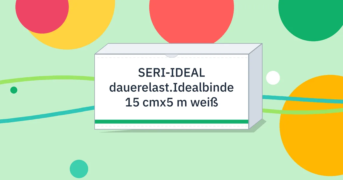 Symbolbild: Packung mit der Aufschrift SERI-IDEAL dauerelast.Idealbinde 15 cmx5 m weiß (PZN 20364170) – Verfügbarkeit und Bezug in Apotheken in Frankfurt am Main