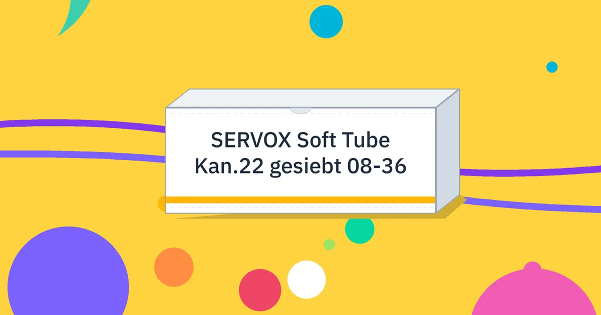Symbolbild: Packung mit der Aufschrift SERVOX Soft Tube Kan.22 gesiebt 08-36 (PZN 07508397) – Verfügbarkeit und Bezug in Apotheken in Frankfurt am Main