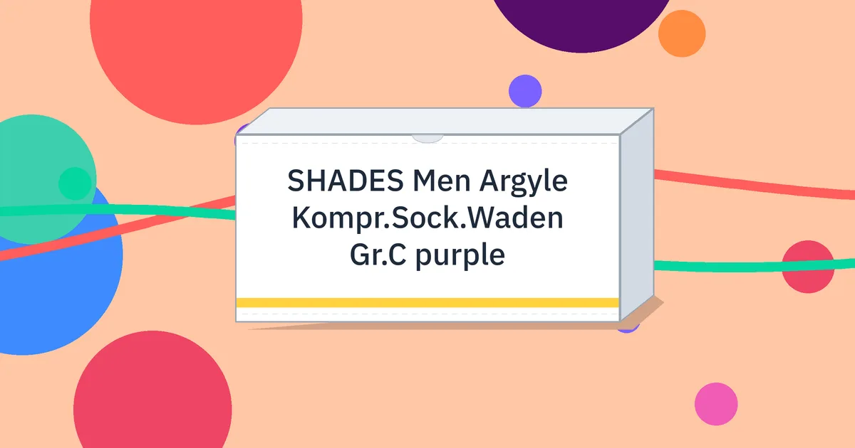 Symbolbild: Packung mit der Aufschrift SHADES Men Argyle Kompr.Sock.Waden Gr.C purple (PZN 15589636) – Verfügbarkeit und Bezug in Apotheken in Frankfurt am Main