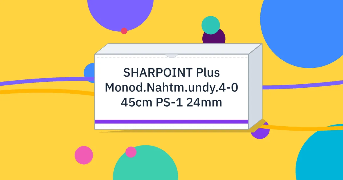 Symbolbild: Packung mit der Aufschrift SHARPOINT Plus Monod.Nahtm.undy.4-0 45cm PS-1 24mm (PZN 17986979) – Verfügbarkeit und Bezug in Apotheken in Frankfurt am Main