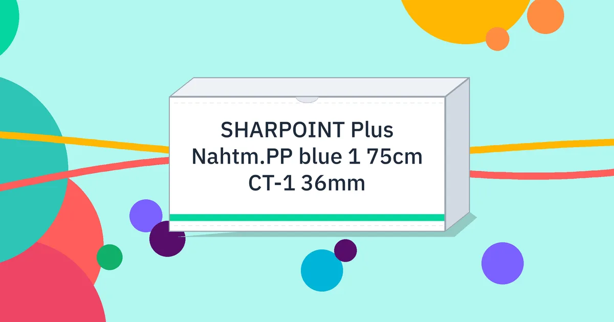 Symbolbild: Packung mit der Aufschrift SHARPOINT Plus Nahtm.PP blue 1 75cm CT-1 36mm (PZN 17985649) – Verfügbarkeit und Bezug in Apotheken in Frankfurt am Main