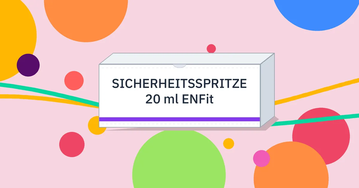 Symbolbild: Packung mit der Aufschrift SICHERHEITSSPRITZE 20 ml ENFit (PZN 19527218) – Verfügbarkeit und Bezug in Apotheken in Frankfurt am Main