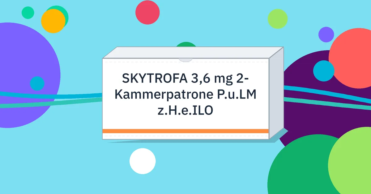 Symbolbild: Packung mit der Aufschrift SKYTROFA 3,6 mg 2-Kammerpatrone P.u.LM z.H.e.ILO (PZN 18231680) – Verfügbarkeit und Bezug in Apotheken in Frankfurt am Main