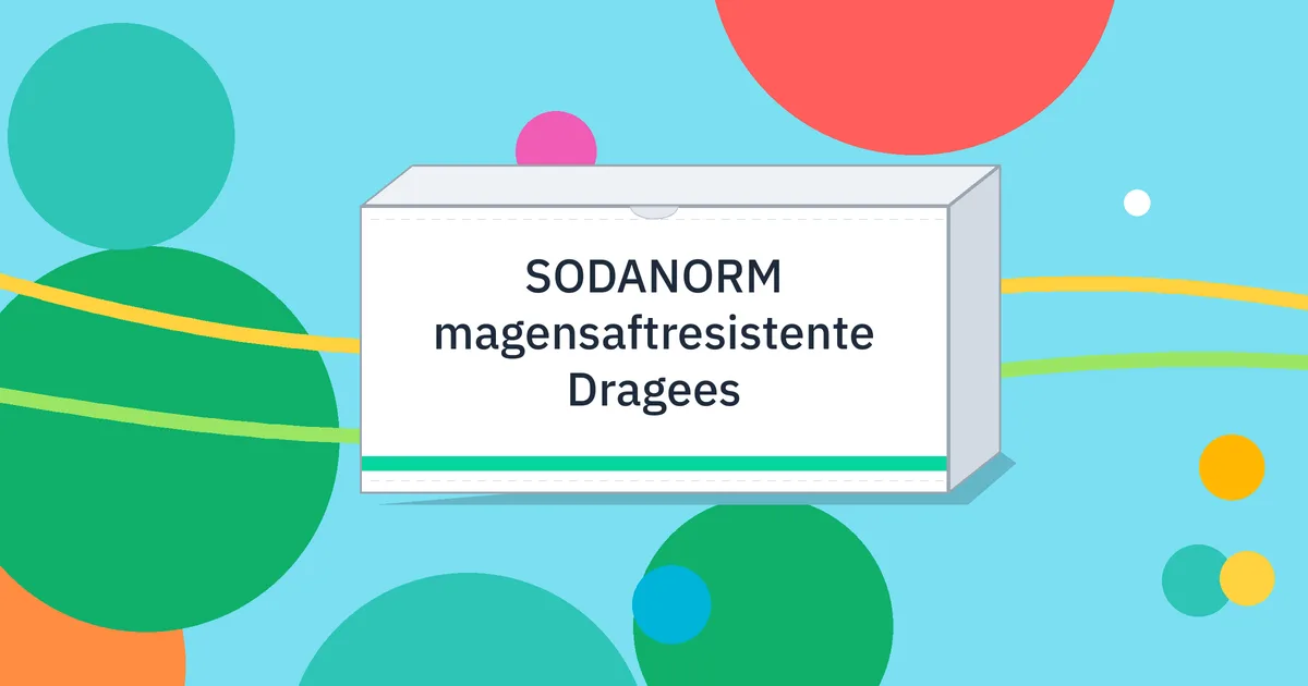 Symbolbild: Packung mit der Aufschrift SODANORM magensaftresistente Dragees (PZN 11652349) – Verfügbarkeit und Bezug in Apotheken in Frankfurt am Main