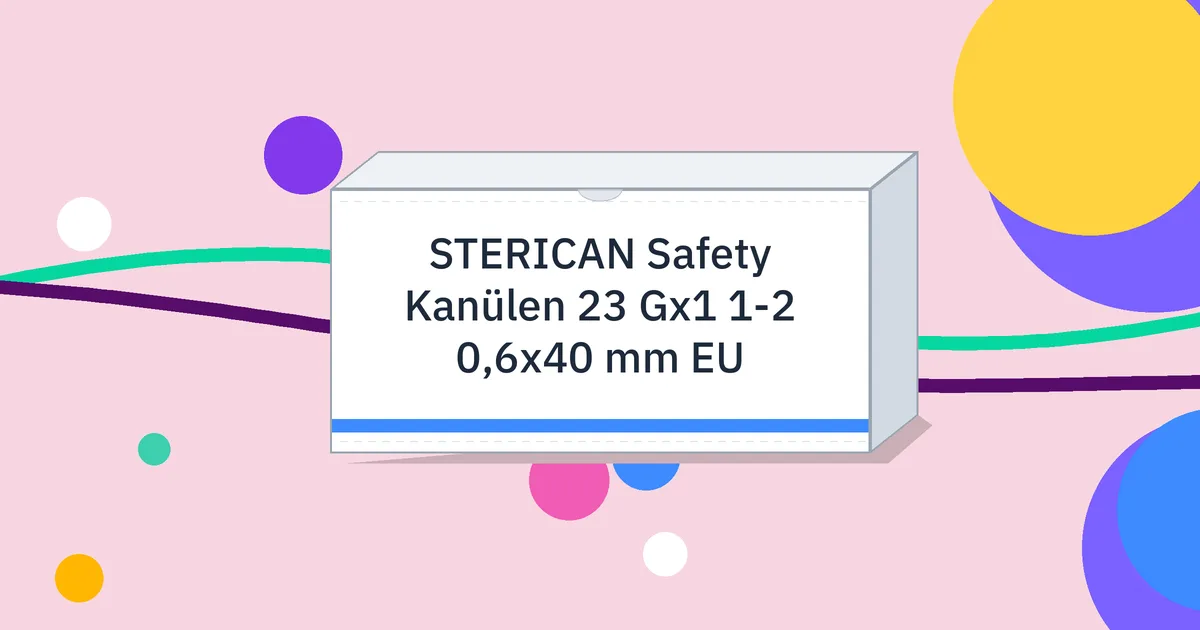 Symbolbild: Packung mit der Aufschrift STERICAN Safety Kanülen 23 Gx1 1-2 0,6x40 mm EU (PZN 15746509) – Verfügbarkeit und Bezug in Apotheken in Frankfurt am Main