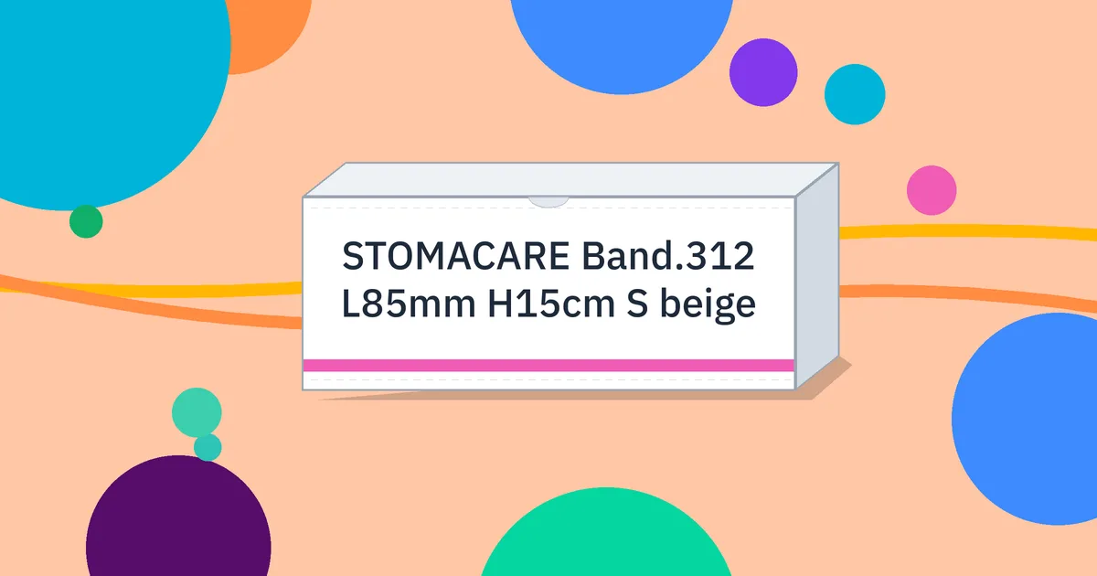 Symbolbild: Packung mit der Aufschrift STOMACARE Band.312 L85mm H15cm S beige (PZN 09437218) – Verfügbarkeit und Bezug in Apotheken in Frankfurt am Main