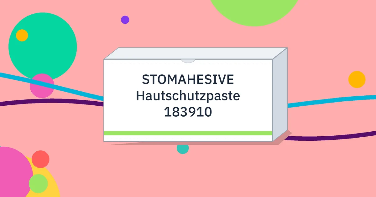 Symbolbild: Packung mit der Aufschrift STOMAHESIVE Hautschutzpaste 183910 (PZN 06837549) – Verfügbarkeit und Bezug in Apotheken in Frankfurt am Main