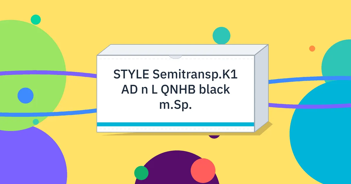 Symbolbild: Packung mit der Aufschrift STYLE Semitransp.K1 AD n L QNHB black m.Sp. (PZN 18869968) – Verfügbarkeit und Bezug in Apotheken in Frankfurt am Main