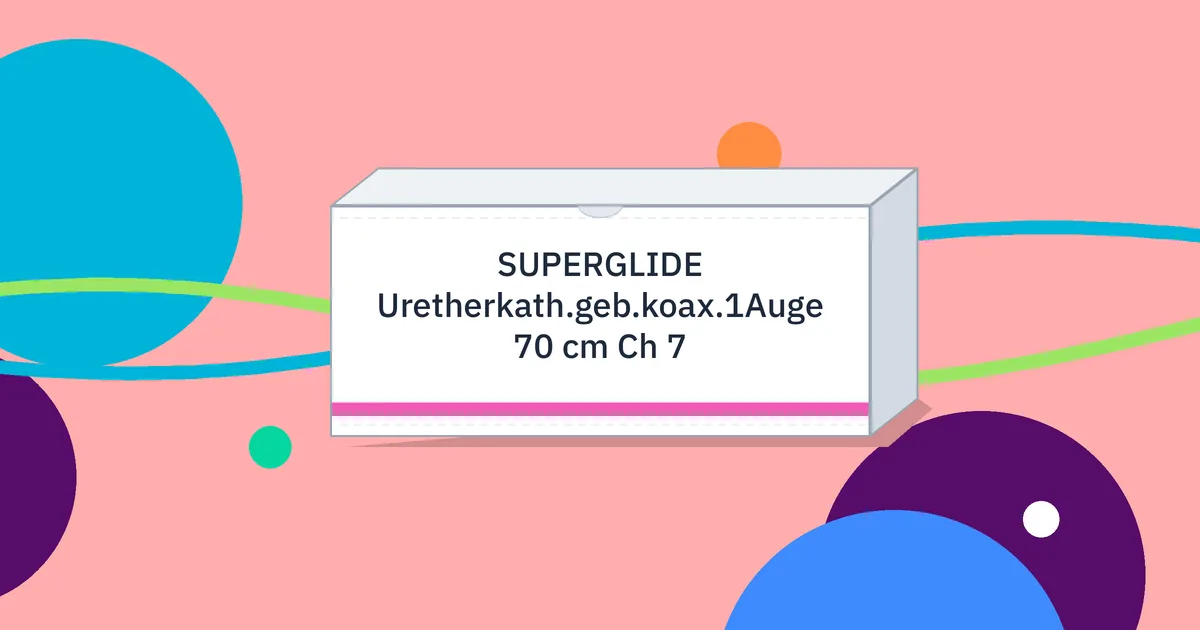 Symbolbild: Packung mit der Aufschrift SUPERGLIDE Uretherkath.geb.koax.1Auge 70 cm Ch 7 (PZN 12424981) – Verfügbarkeit und Bezug in Apotheken in Frankfurt am Main